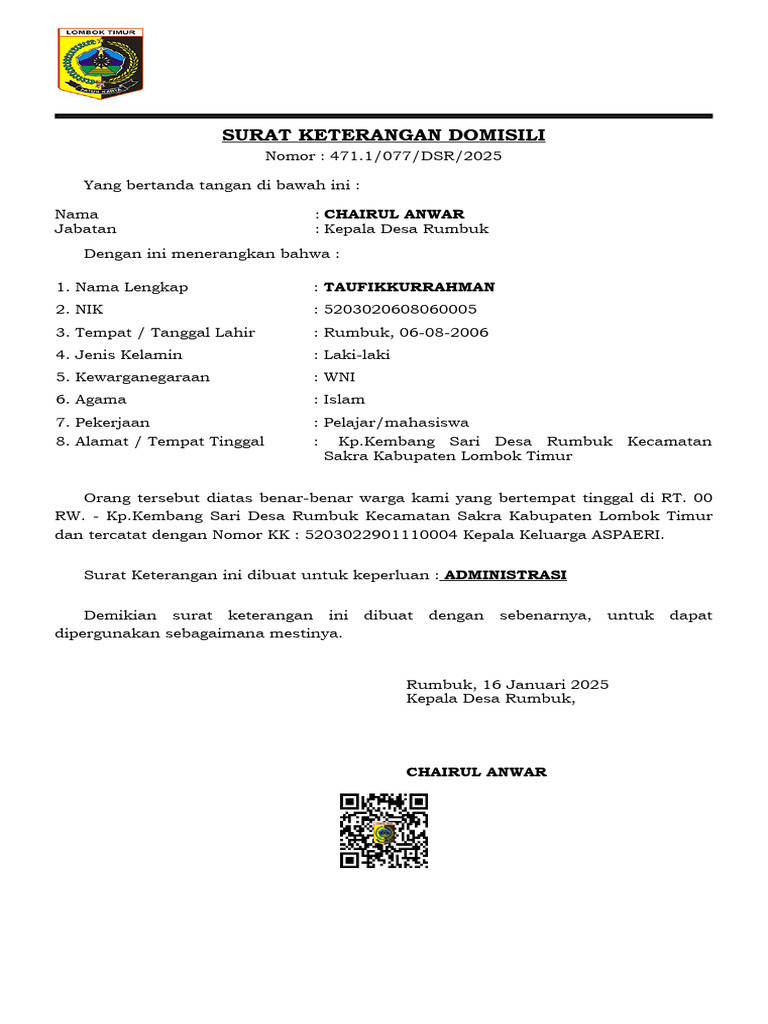 Surat Keterangan Domisili - 5203023007020004 - 2025 01 16 - 077 | PDF