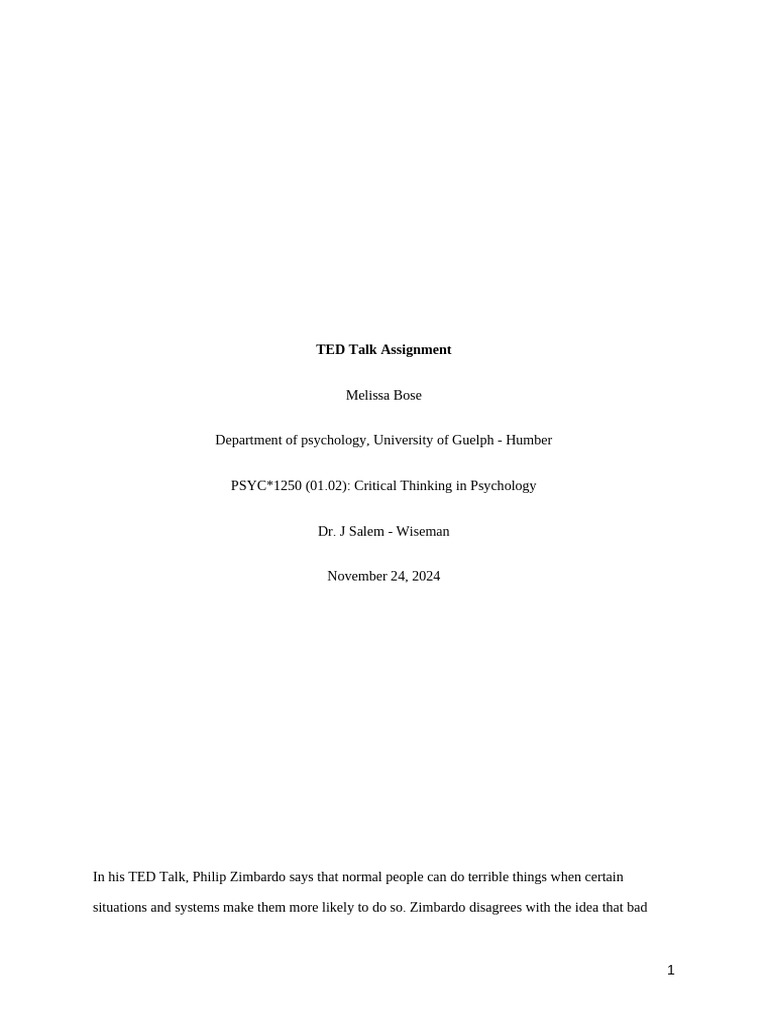 Ted Assignment | PDF | Cognition | Social Psychology