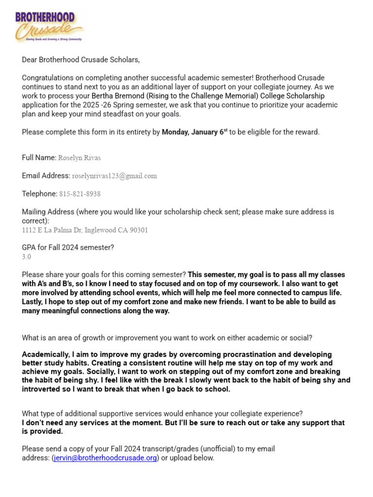 Bertha Bremond Scholarship | PDF