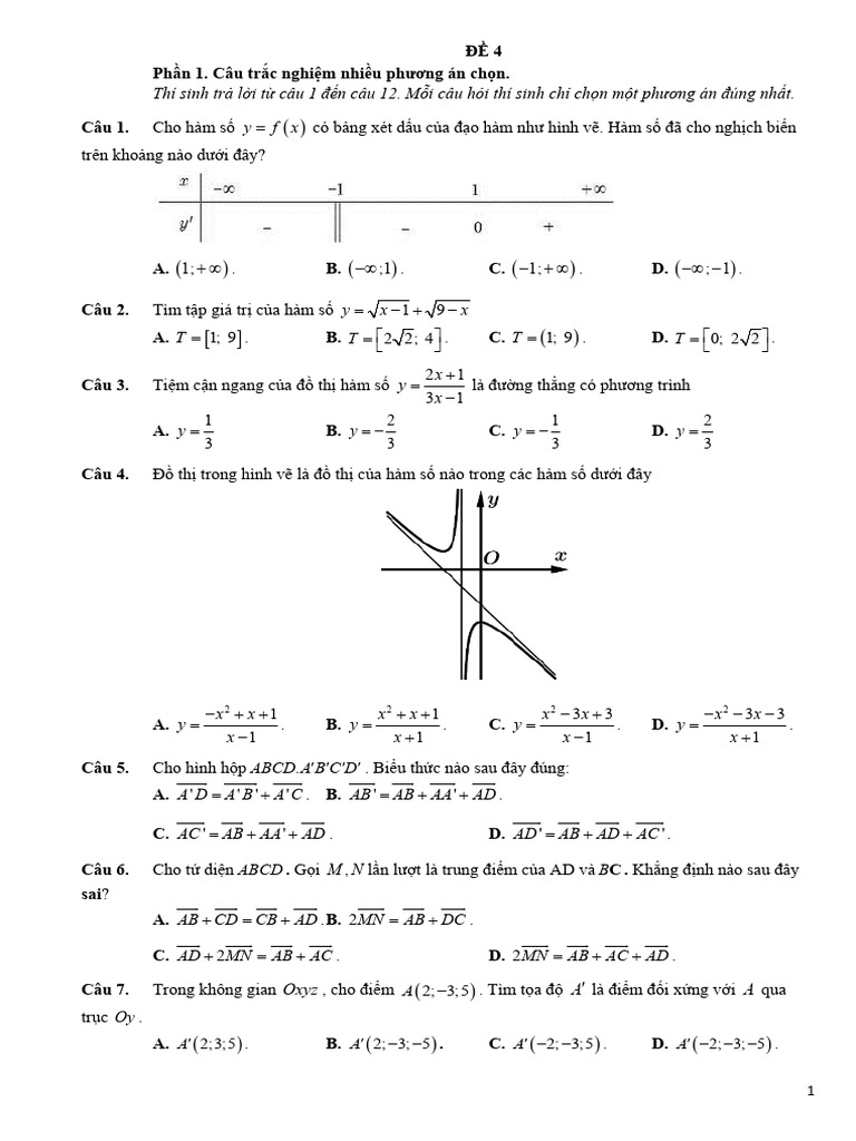10 de Kiem Tra Cuoi Hoc Ky 1 Mon Toan 12 Dinh Dang Trac Nghiem 2025 50 53 | PDF