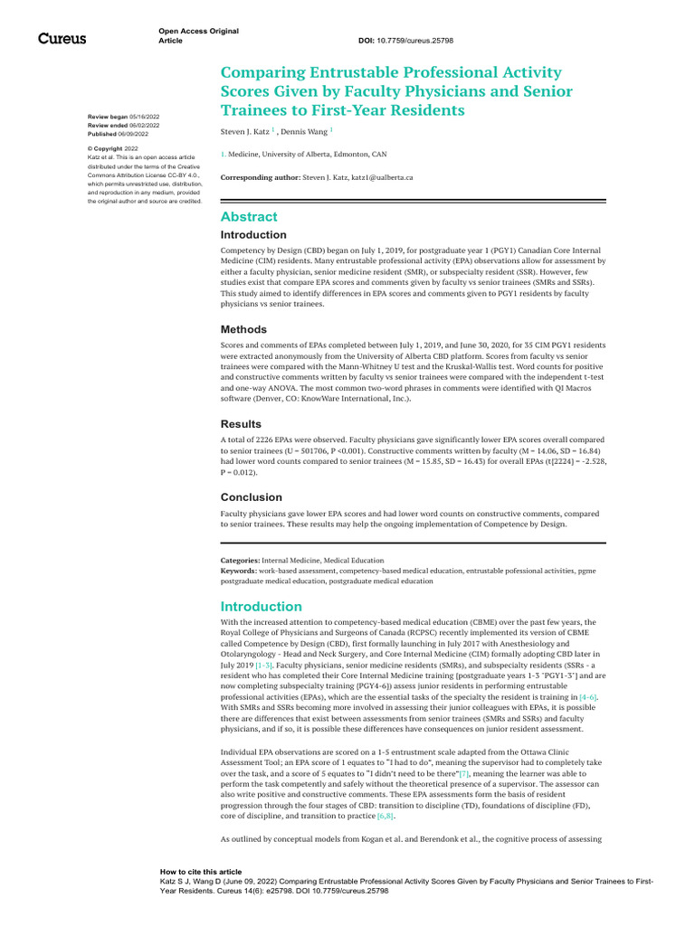 Comparing Entrustable Professional Activity Scores | PDF