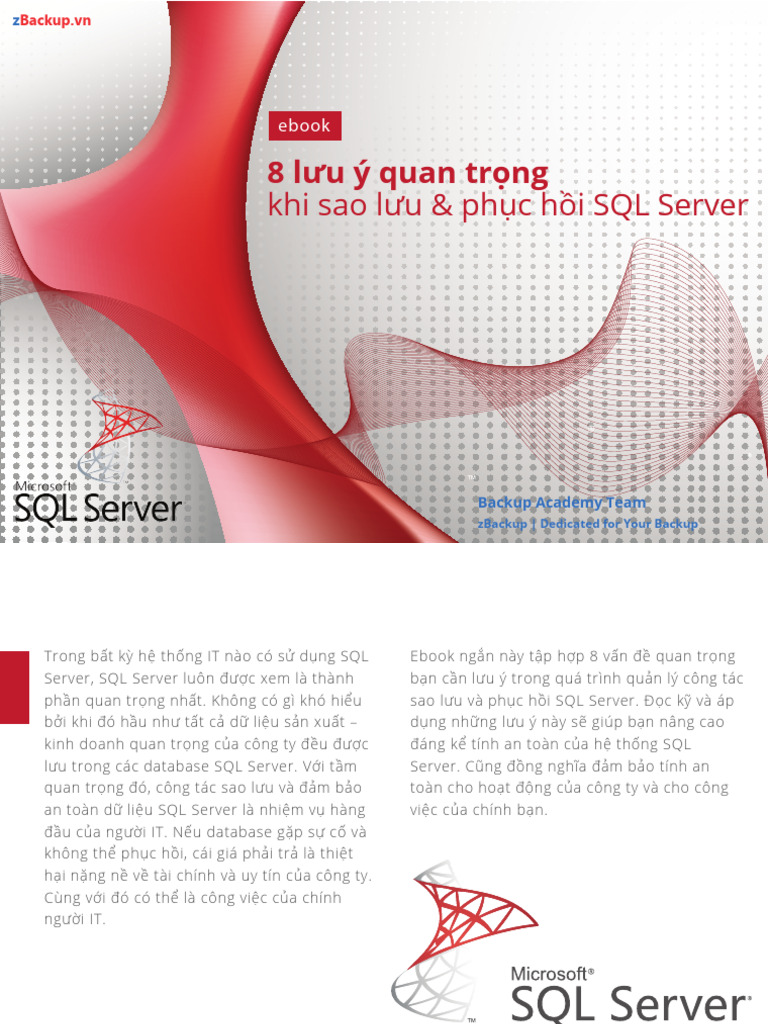 eBook-8-Luu-y-quan-trong-khi-sao-luu-phuc-hoi-sql-server | PDF