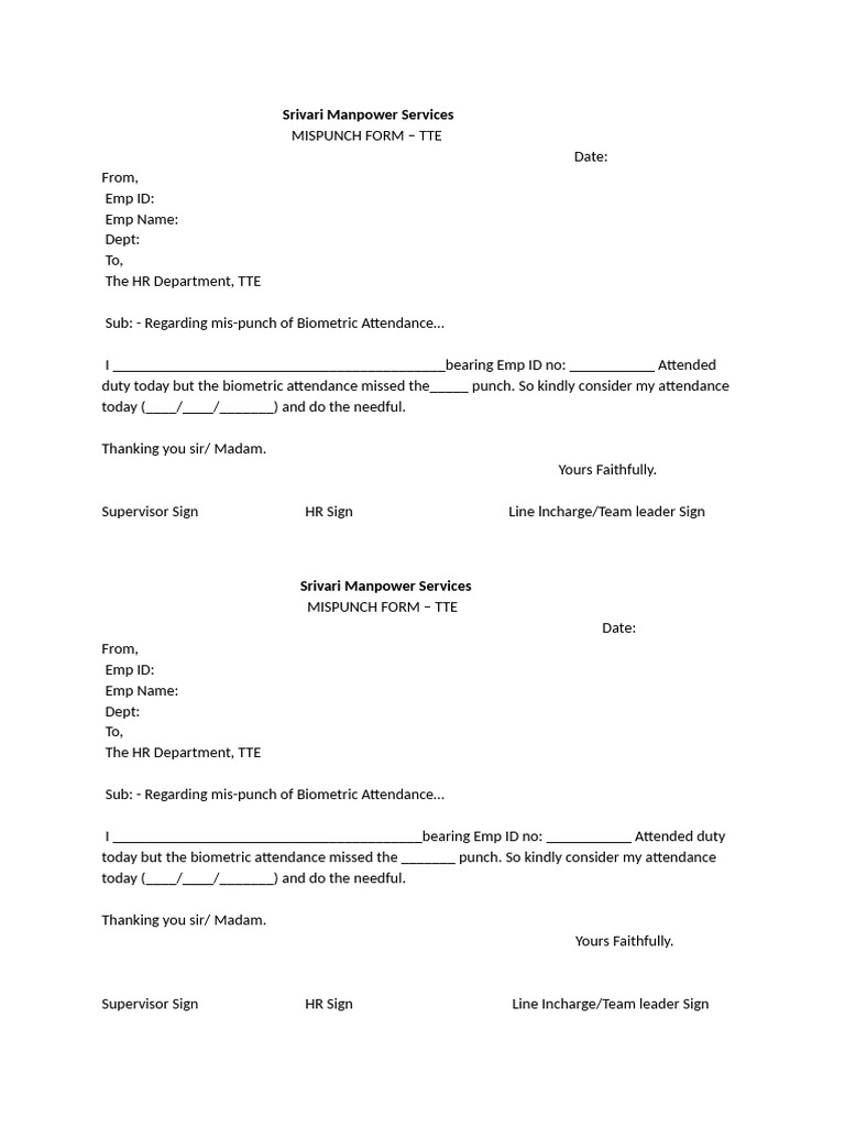 Misspunch Form - Tte 2025 | PDF
