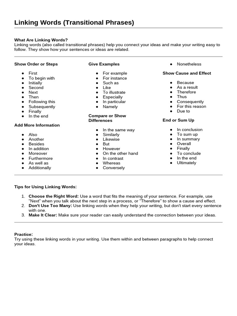 Effective Linking Words for Writing | PDF | Linguistics | Grammar