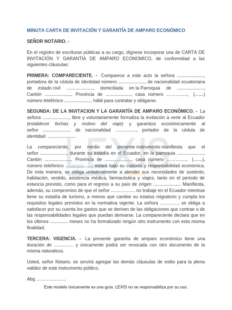 Minuta Carta de Invitación y Garantía | PDF | Ecuador