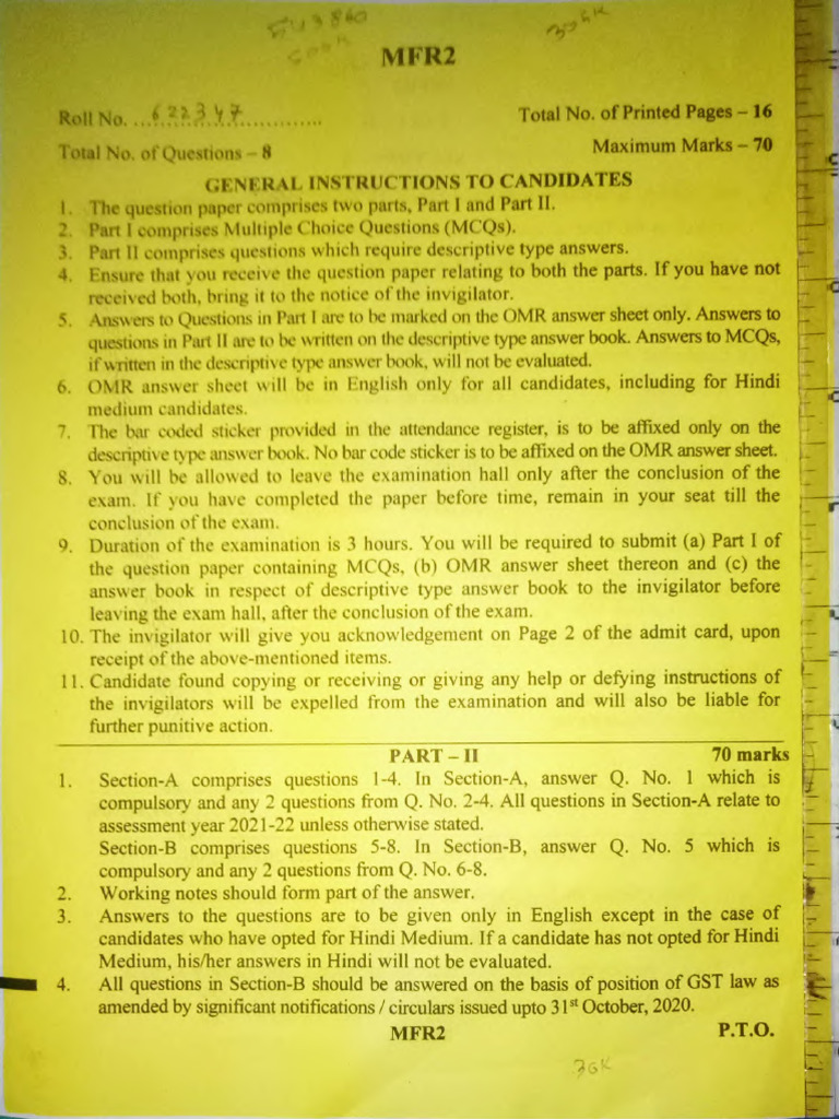 CA Inter Tax Question Paper July 2021 | PDF