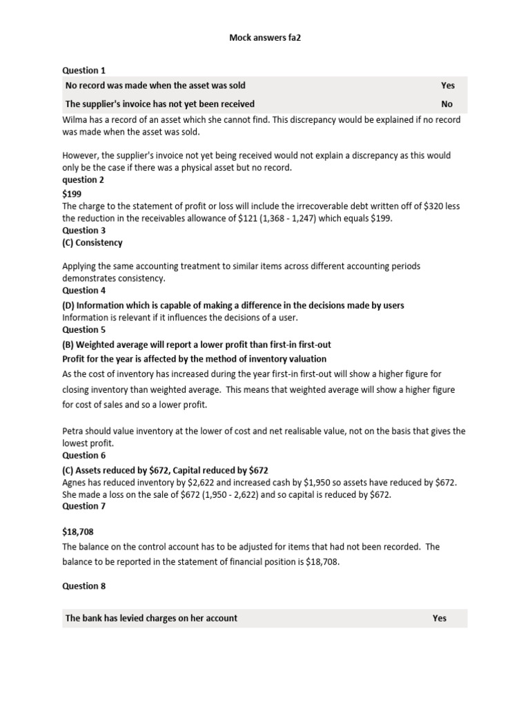 FA2 Mock Exam 1 Answers | PDF | Debits And Credits | Business Economics