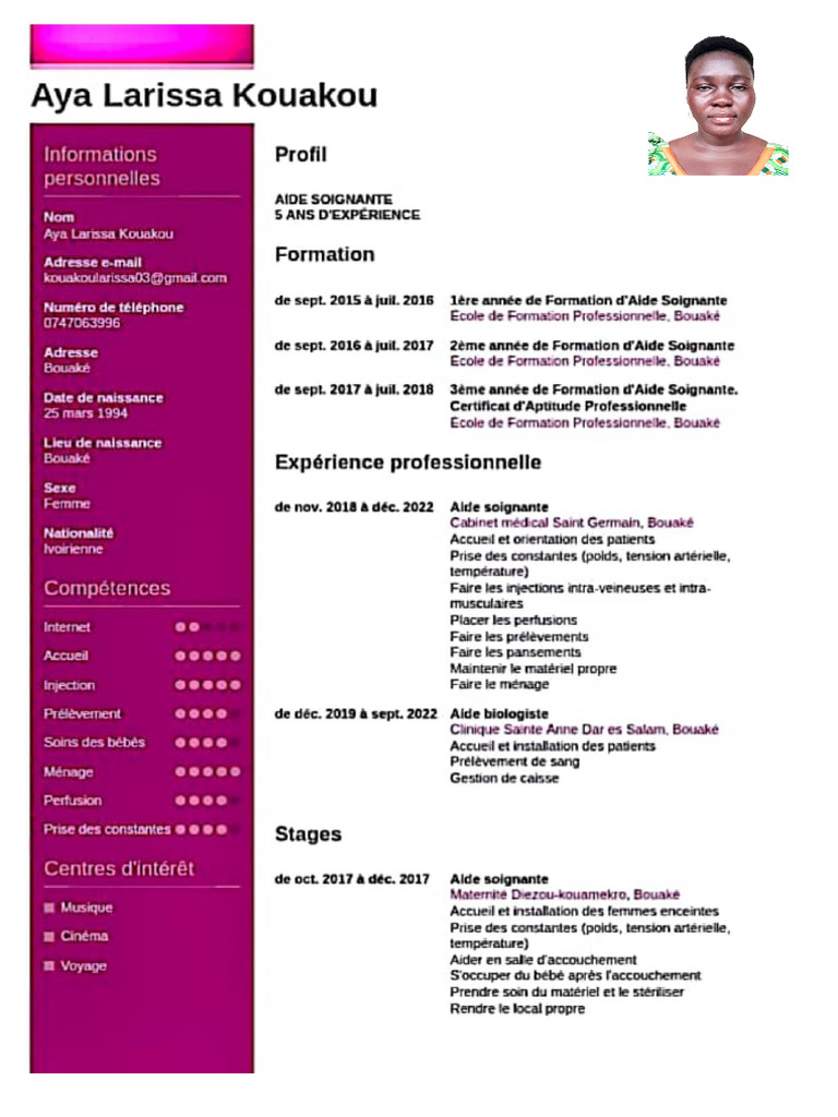 CV Aya Kouakou PDF | PDF