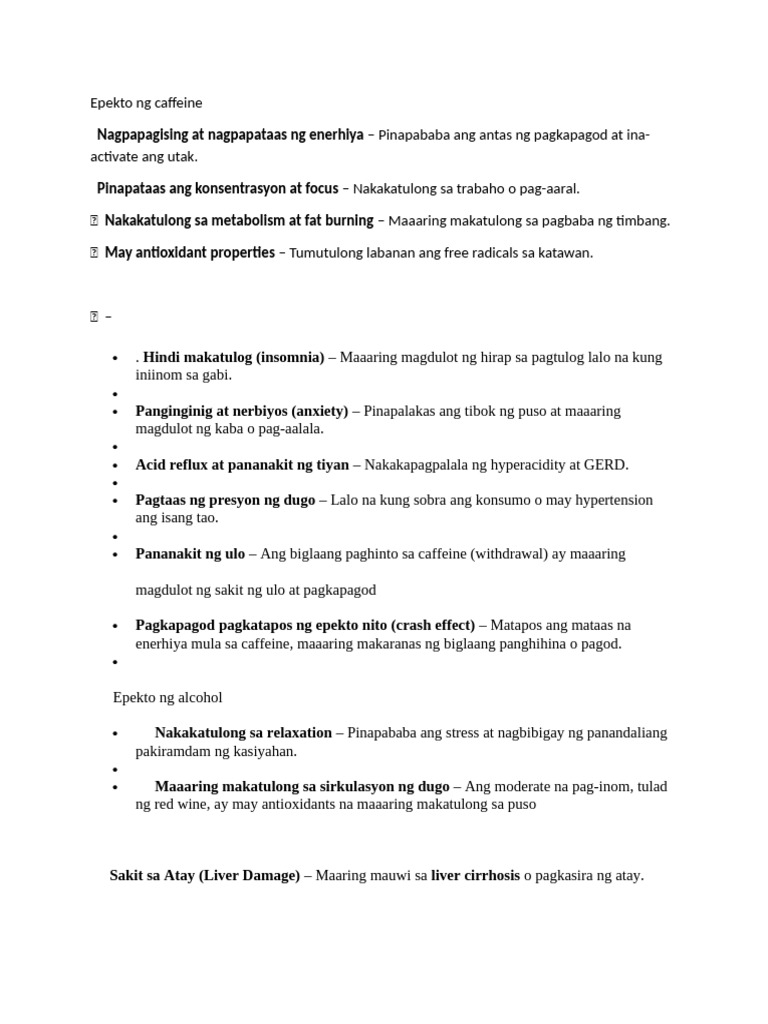 Epekto NG Caffeine, Alcohol, Sigarilyo | PDF