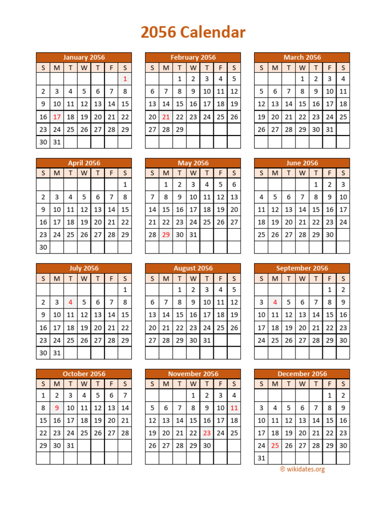 2056 Calendar Template 06 | PDF