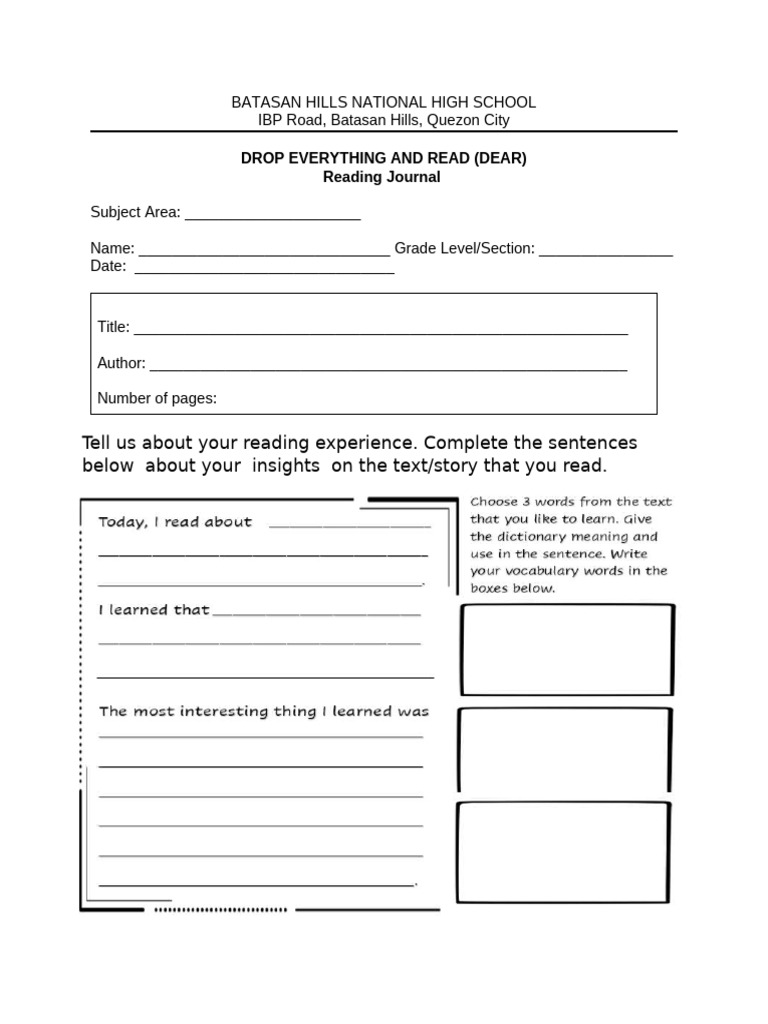 Dear Reading Journal | PDF