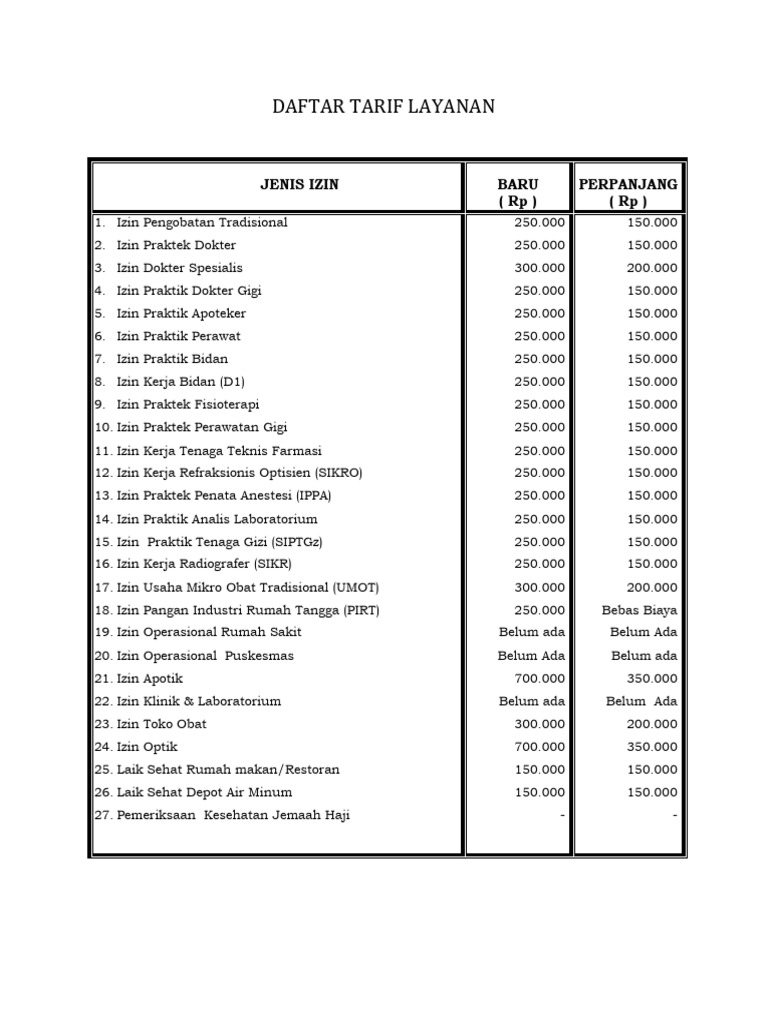DAFTAR TARIF LAYANAN | PDF