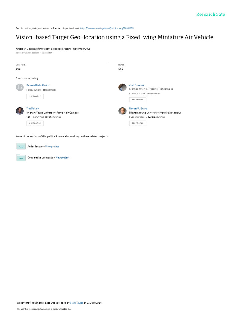 Vision-Based Target Geo-Location Using A Fixed-Win | PDF | Estimator ...