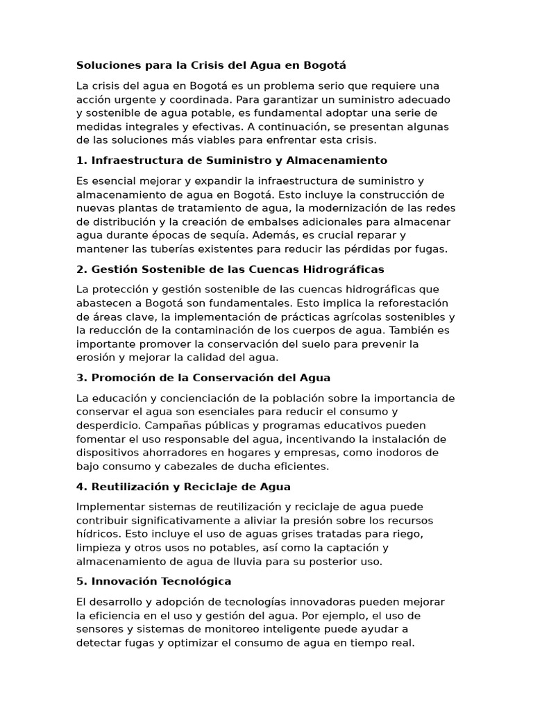 Soluciones para La Crisis Del Agua en Bogotá | PDF | Agua | Sustentabilidad