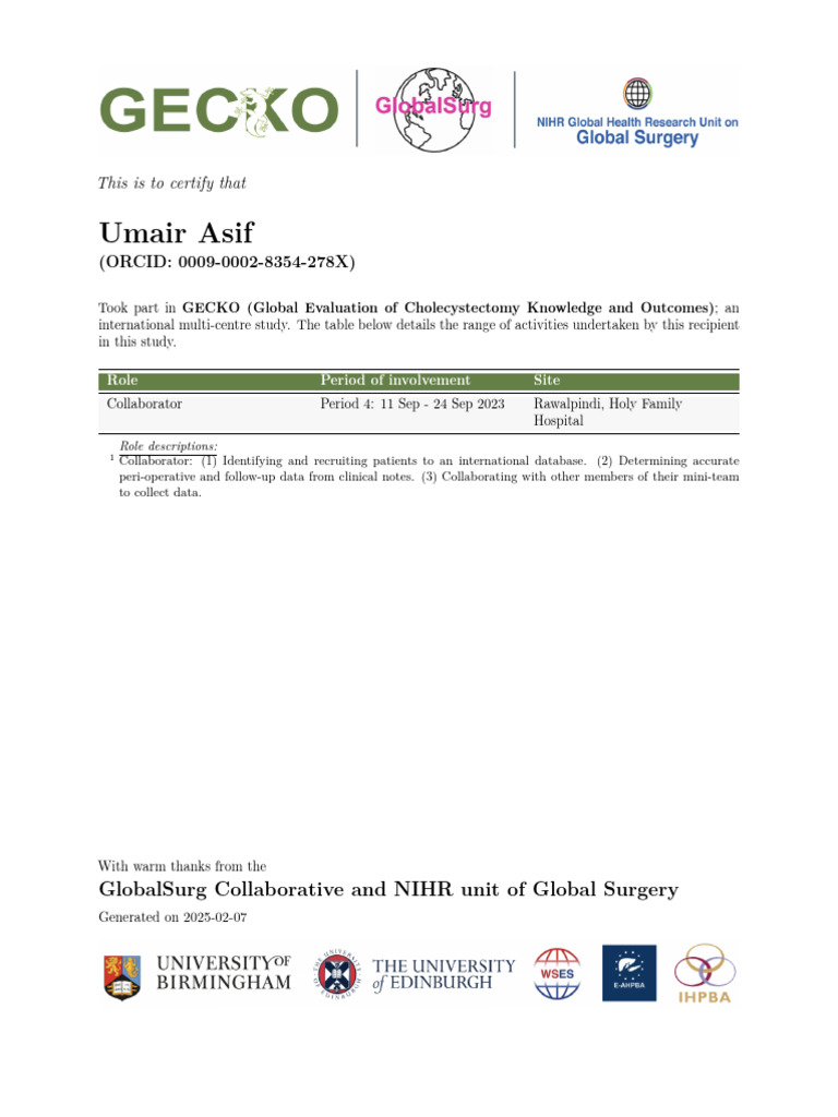 GECKO Study Participation Certificate | PDF
