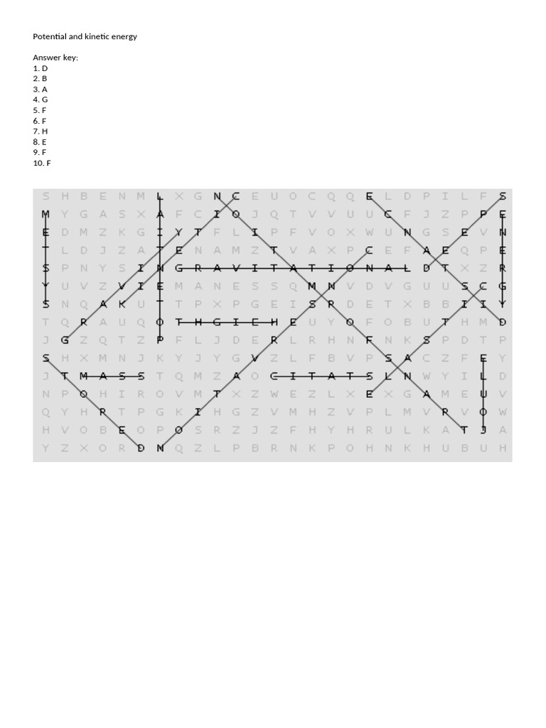 Potential and Kinetic Energy Answer Key | PDF