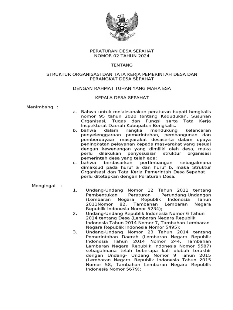 Struktur Organisasi Pemerintah Desa Sepahat | PDF