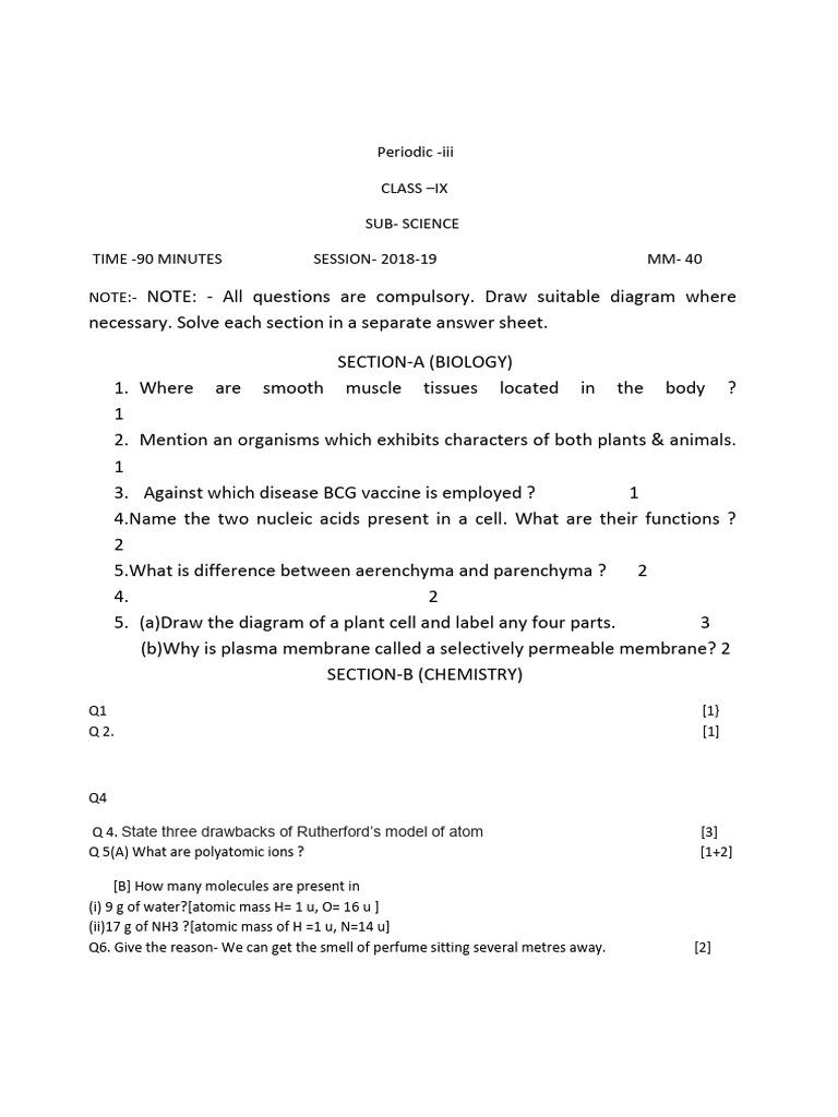 KV Class 9 SCIENCE Annual Exam Sample Question Paper | PDF | Force ...