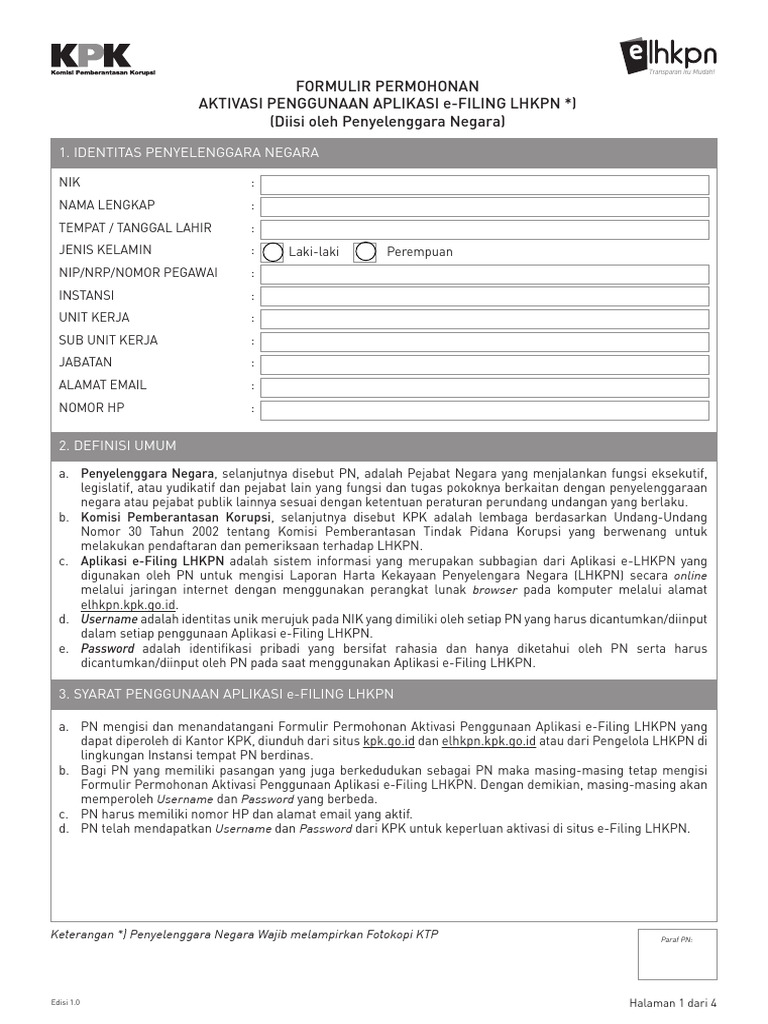Aktivasi Aplikasi e-Filing LHKPN PN | PDF
