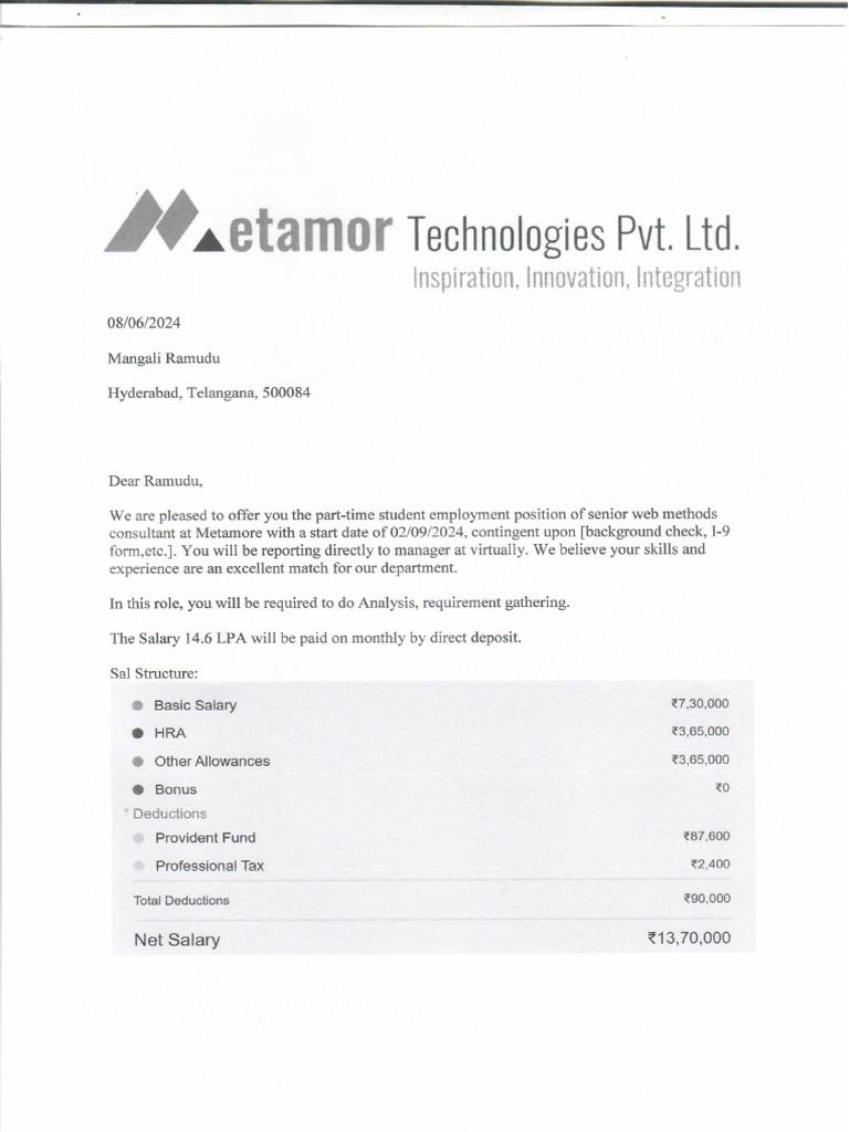 Signed Metamoric Offer Letter | PDF