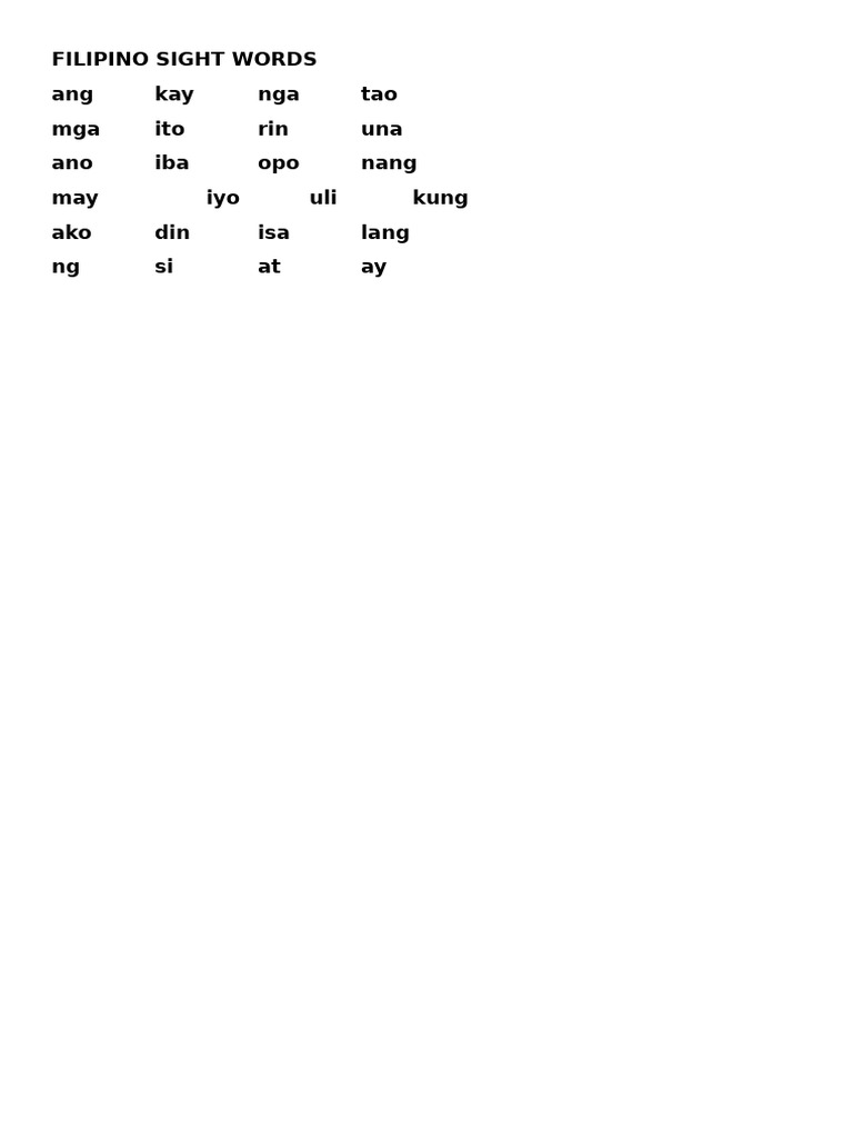 Filipino Sight Words | PDF