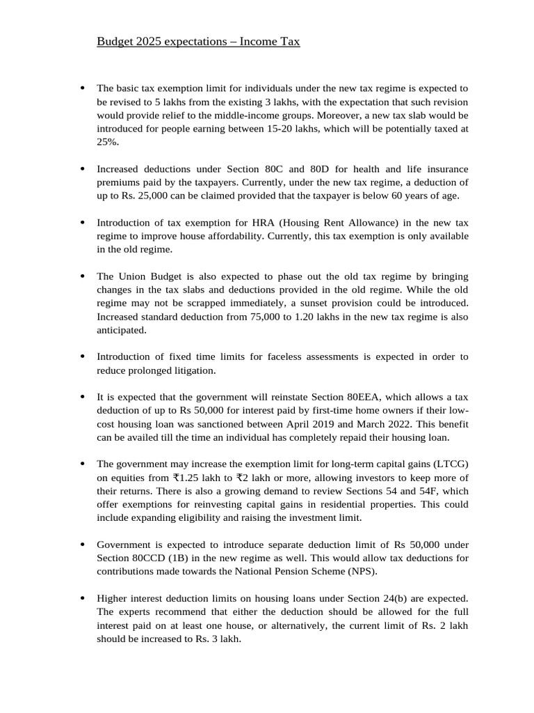 Budget 2025 Expectations Pdf Taxes Money