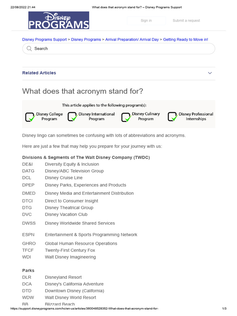 What Does That Acronym Stand For - Disney Programs Support | PDF | The Walt Disney Company ...