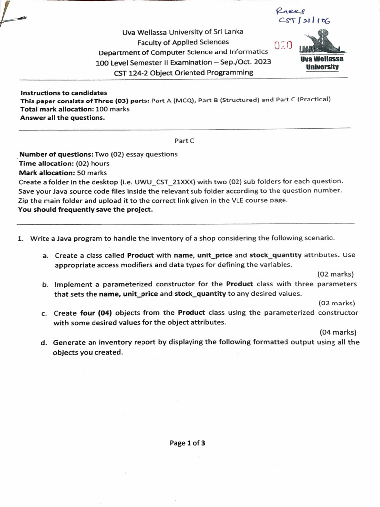 CST 124-2 OOP Practical 2023 | PDF