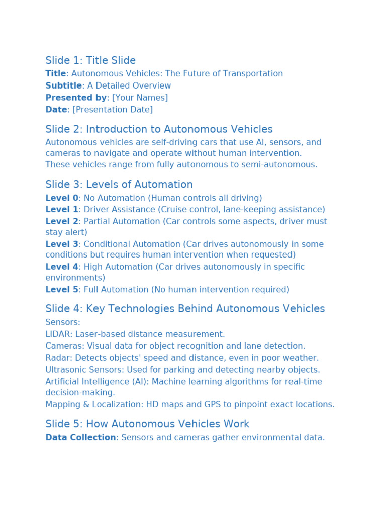 Future of Autonomous Vehicles Explained | PDF | Automation | Artificial ...