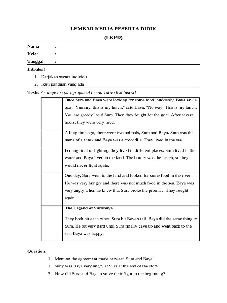 LKPD NARRATIVE TEXTS | PDF