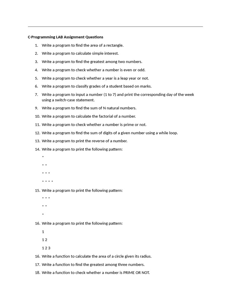 C LAB QUESTIONS | PDF