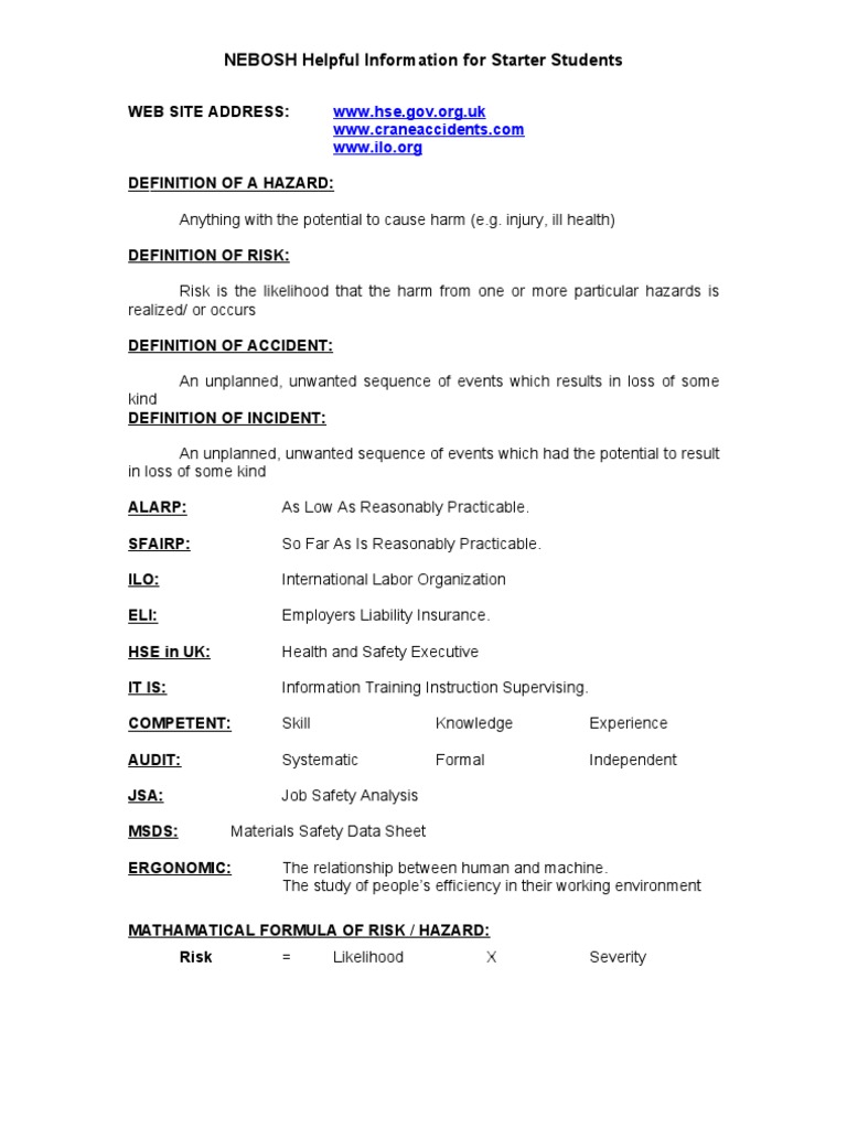 NEBOSH Starter Pack | PDF | Personal Protective Equipment ...