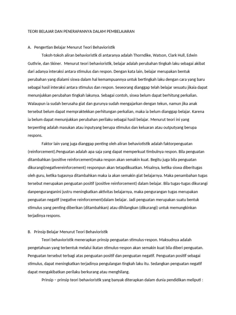 Teori Belajar Dan Penerapannya Dalam Pembelajaran | PDF