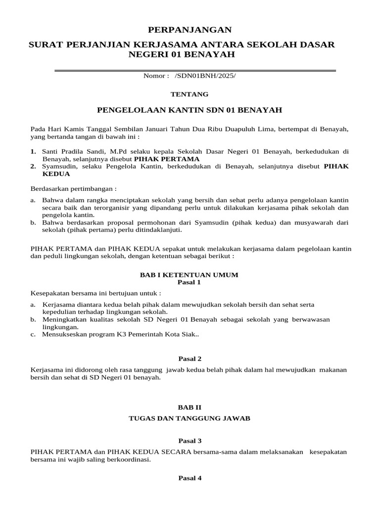 Mou Kantin Sekolah 2025 | PDF