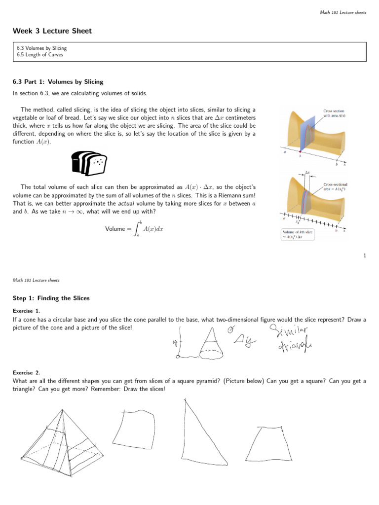 Week 3 Guided Lecture Sheet | PDF | Integral | Volume