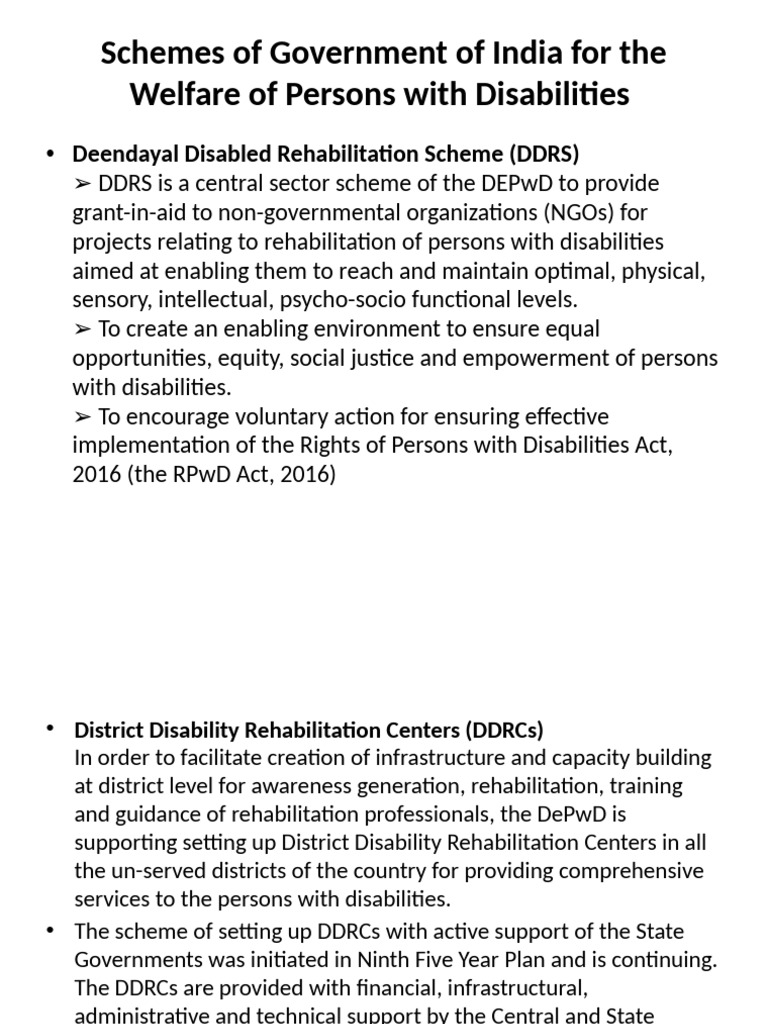 Schemes of Government of India For The Welfare of PWD | PDF ...