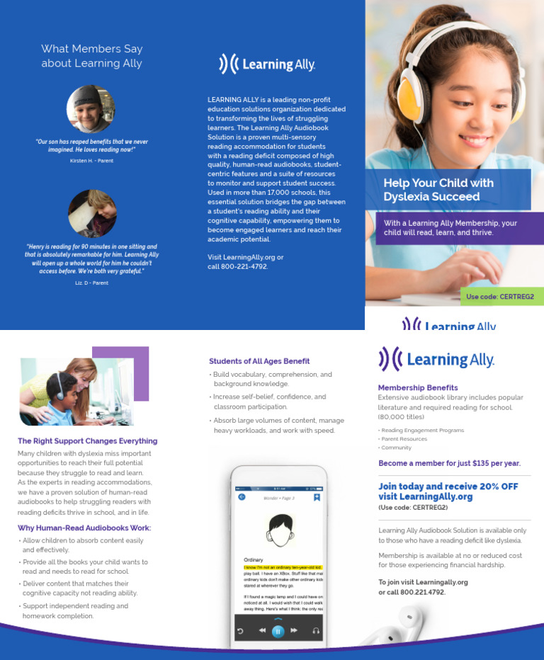 Learning Ally Brochure For Dyslexia | PDF | Dyslexia | Audiobook