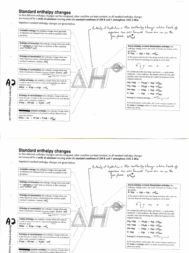 Enthalpy Change Deifinitions | PDF | Physical Chemistry | Chemistry