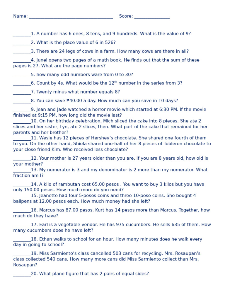 Math Quiz 2 | PDF | Arithmetic | Mathematics