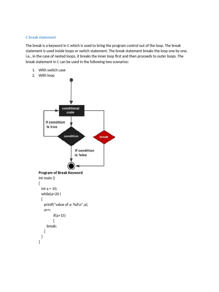 C break statement | PDF | Control Flow | Computing