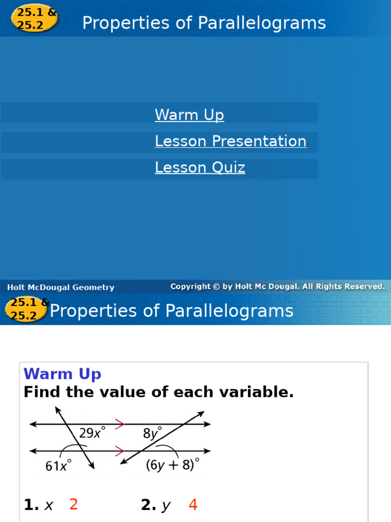 2 Properties of Parallelograms | PDF | Vertex (Geometry) | Geometric Shapes
