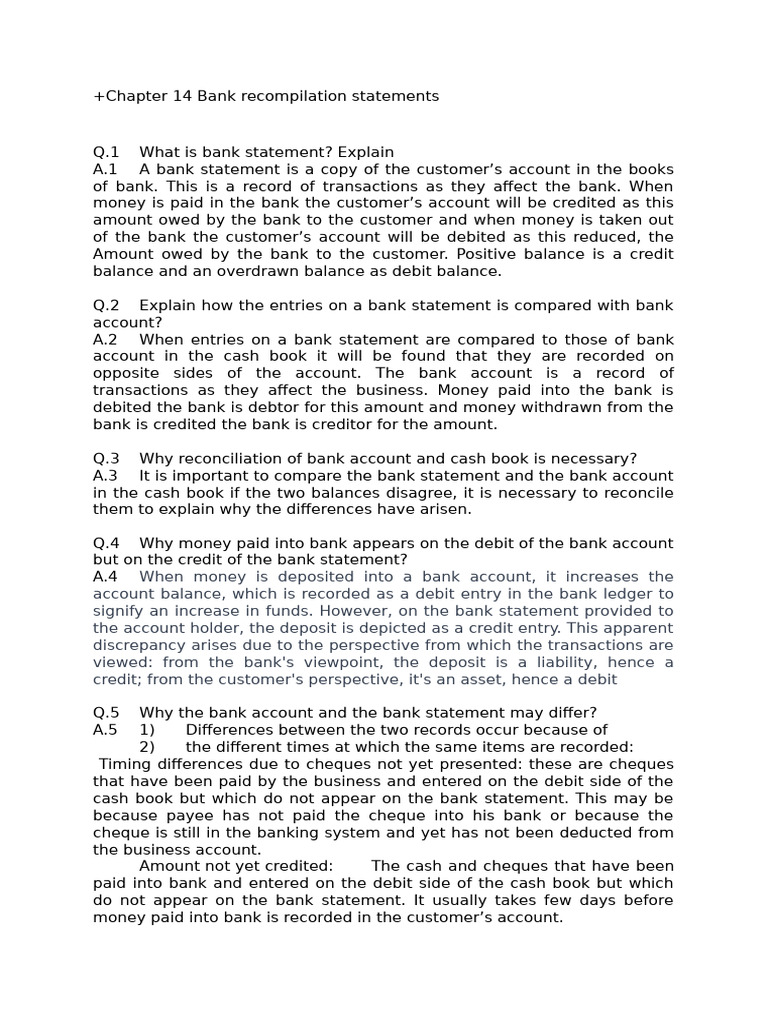 Chap 14 Bank reconciliation | PDF | Debits And Credits | Cheque
