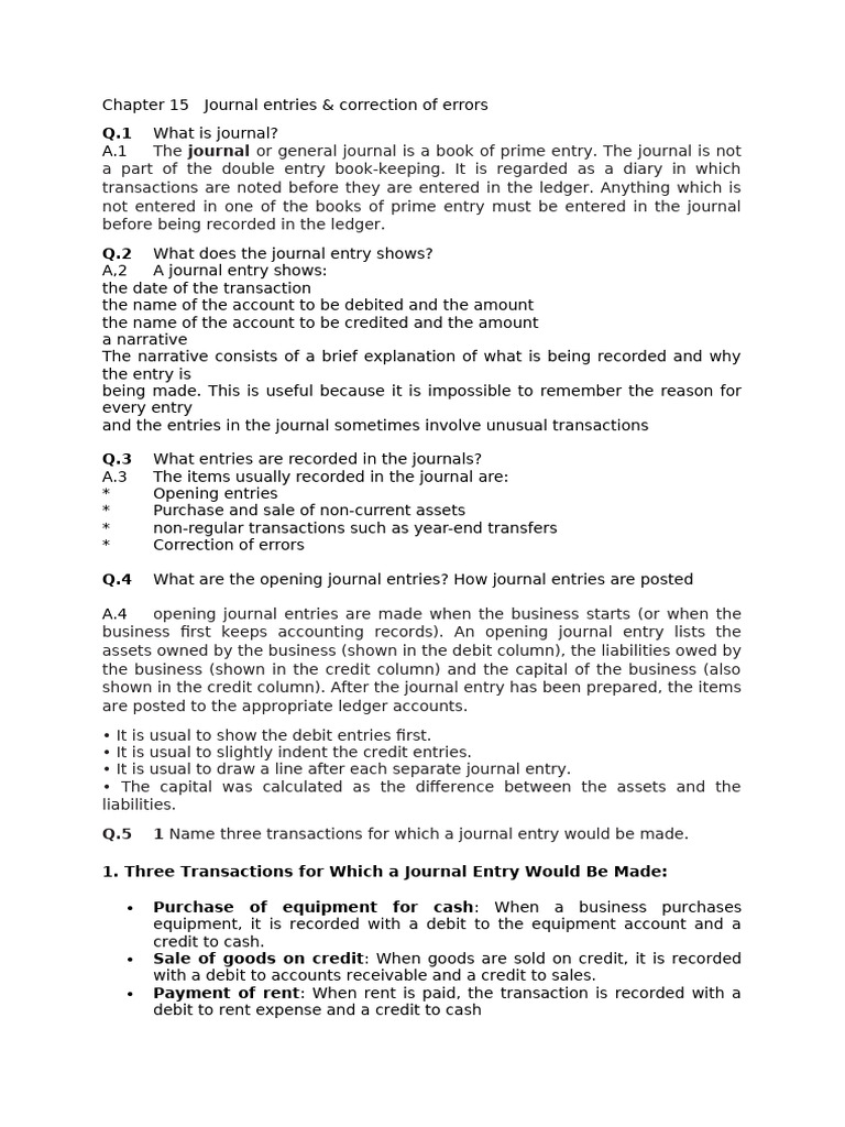Chap 15 Journal Entries & Correction of Errors | PDF | Debits And ...