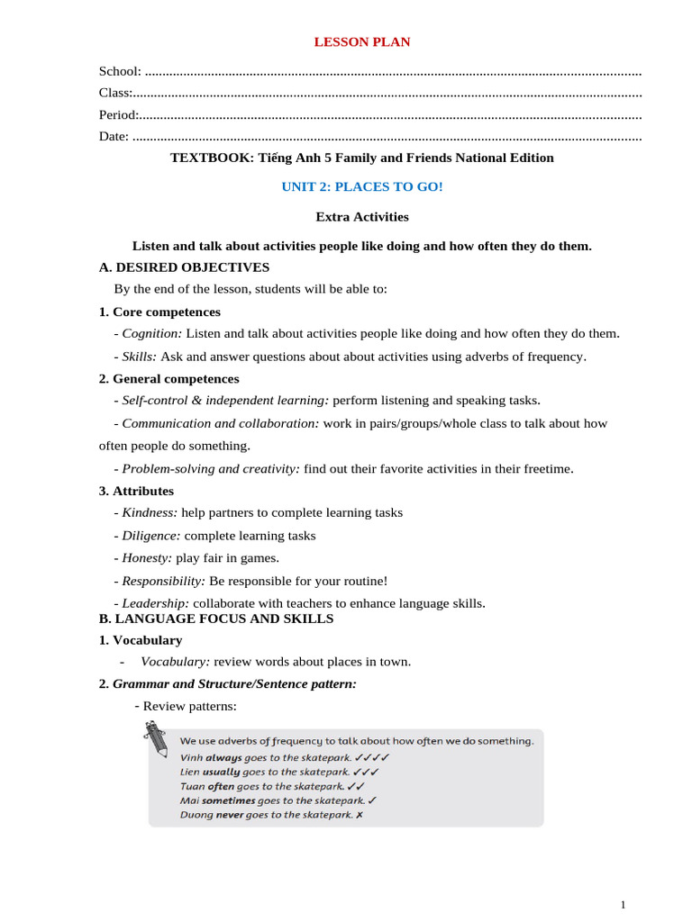 Lesson Plan - Grade 5 - Unit 2 - Extra Activities - P.35 | PDF ...