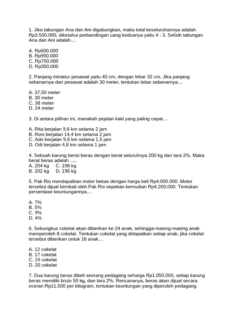 SOAL MAT KELAS 7 SEMESTER 2 11-20 | PDF