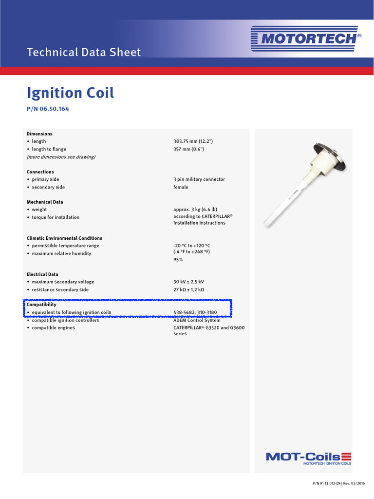 MOTORTECH Technical Data Sheet Ignition Coil 06.50.164 01.13.012 EN ...