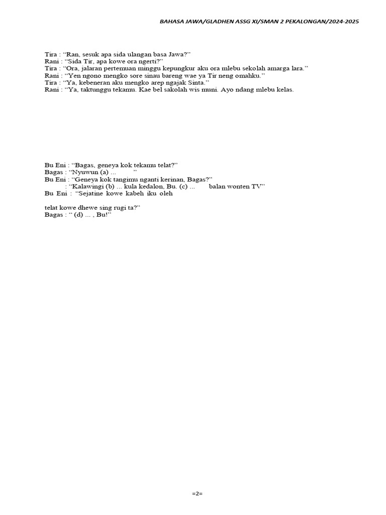 Gladhen Assg Jawa Kelas Xi | PDF