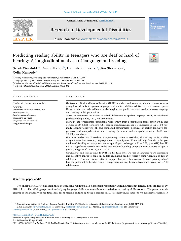 Predicting Reading Ability in Teenagers Who Are Deaf | PDF | Dependent And Independent Variables ...