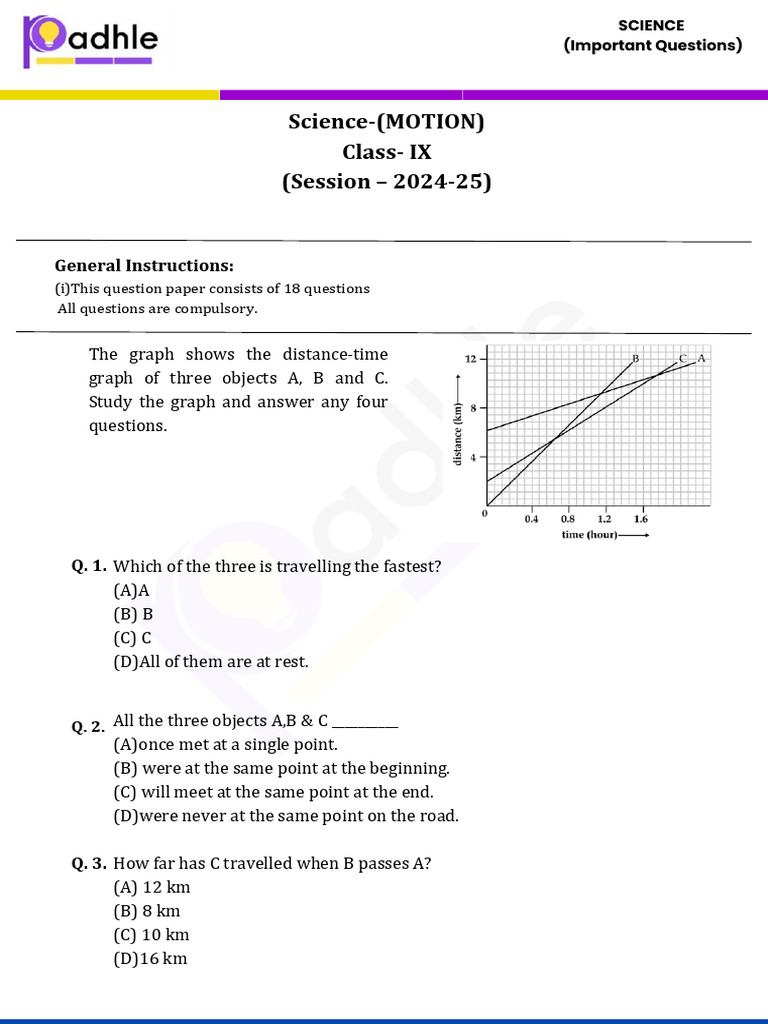 SCIENCE - MOTION - (MIQ) - by Just Padhle | PDF | Velocity | Speed