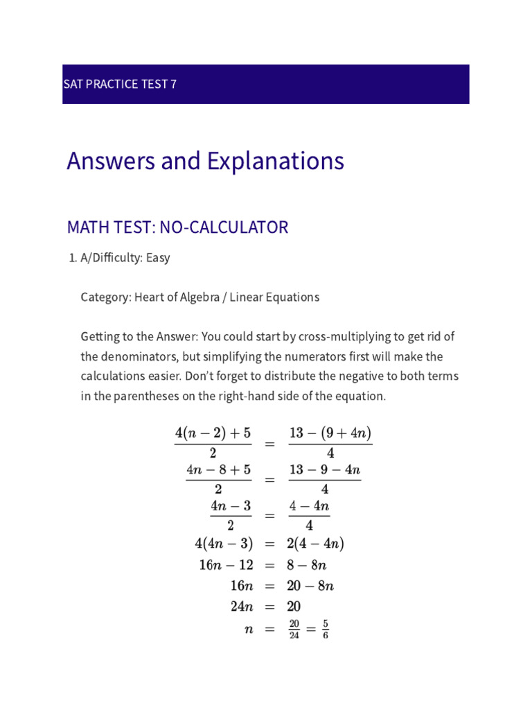 SAT Math Practice Test 7 Answers | PDF | Function (Mathematics ...